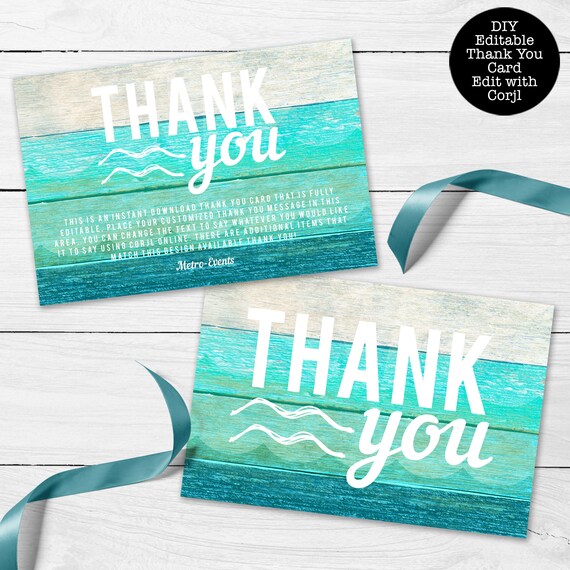 Beach Thank You Cards, Ocean Themed Thank You Cards, Pool Party Cards ...