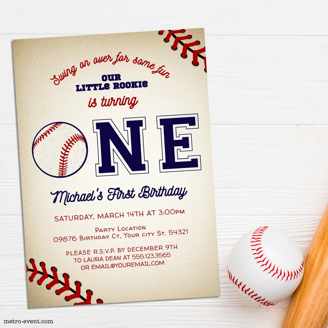 Baseball First Birthday Invitation: Vintage Style (editable, Instant ...