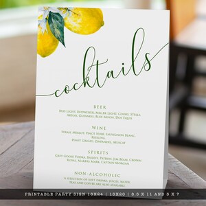 Lemon Drink Menu Sign, Lemonade Stand Signs, Lemon Menu Template ...