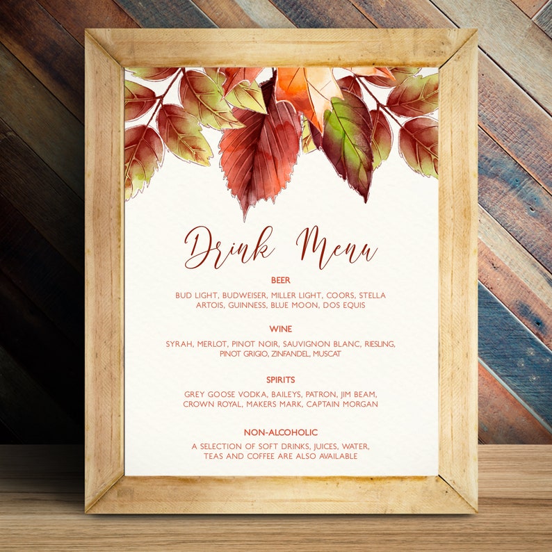 Fall Leaves Drink Menu Signs Friendsgiving Signs Drink Menu - Etsy
