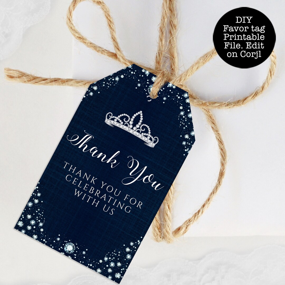 Denim and Diamond Favor Tags, Diamond Gift Tags, Denim Themed Favor Tag ...