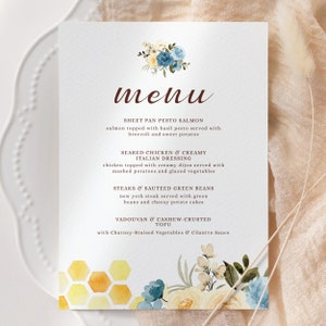 Printable Food Menu, Bee-themed Food Menu Printable, Food Menu, Dinner ...
