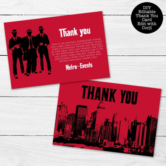 Red and Black Thank You Cards, Mob Party Thank you cards, Gangster ...