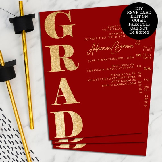 Red and Gold Graduation Invitations, Graduation Announcements, College ...
