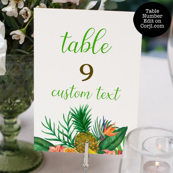 Tropical Floral Table Number, Pineapple Table Décor, Printable Table ...