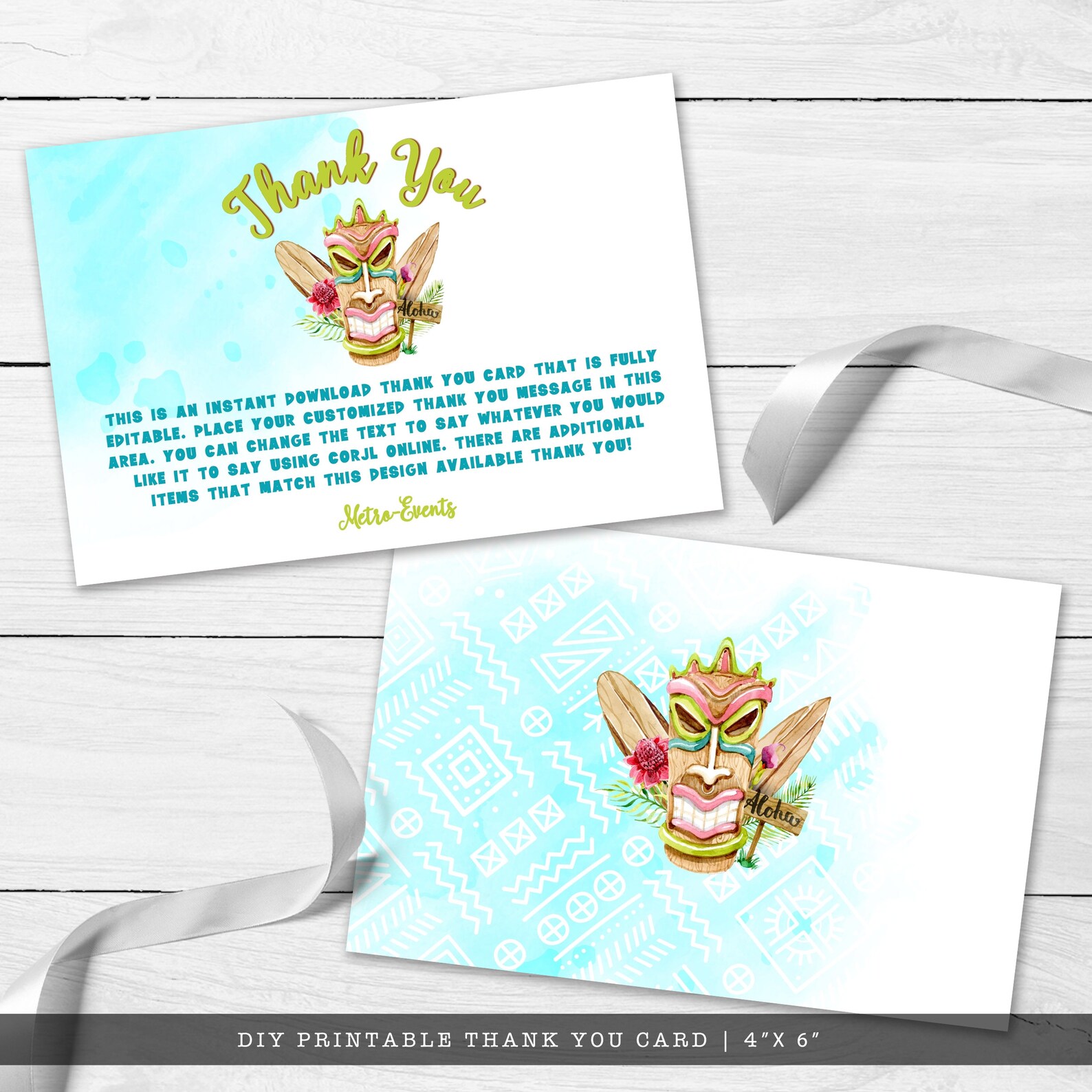 Editable Thank You Card Tiki Luau Thank You Note Instant - Etsy