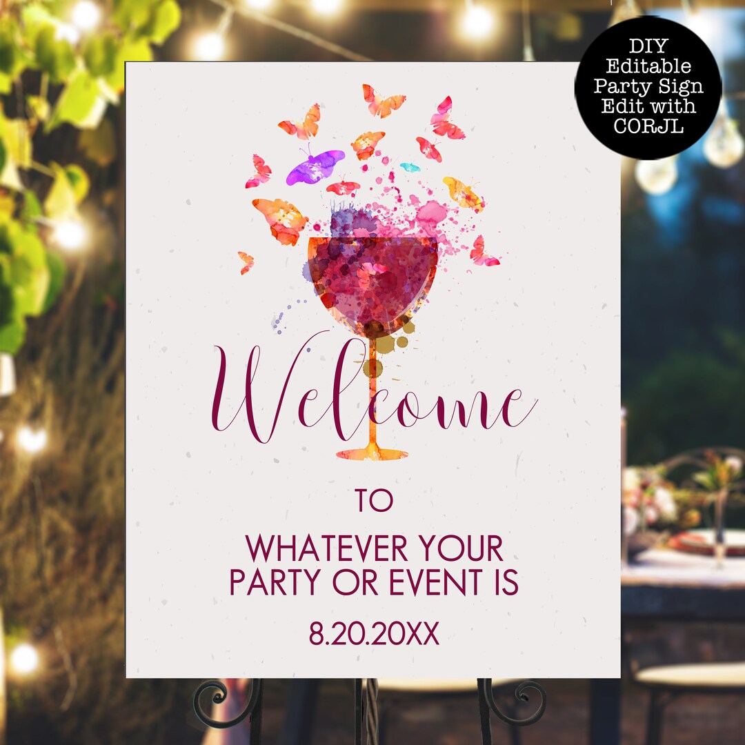 Wine Tasting Signs, Butterfly Welcome Sign, Wine Signs, Editable Menu ...