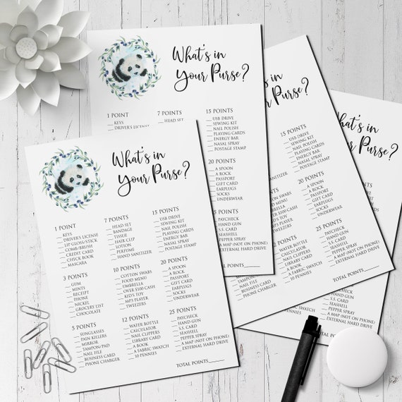 What's In Your Purse, Instant Download, Shower Game, Printable Games ...