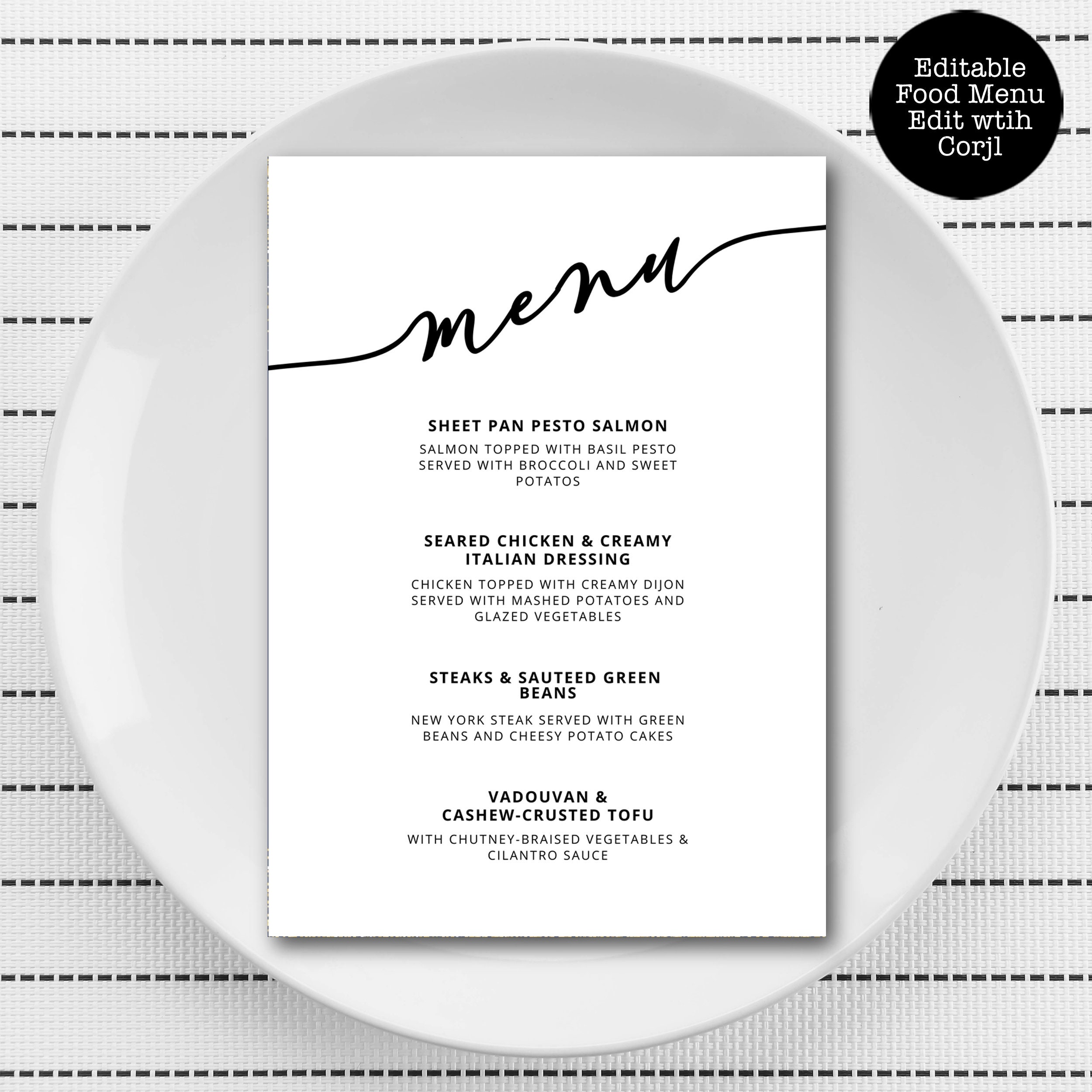 Black and White Menu Classy Dinner Menu Food Menu Dinner | Etsy