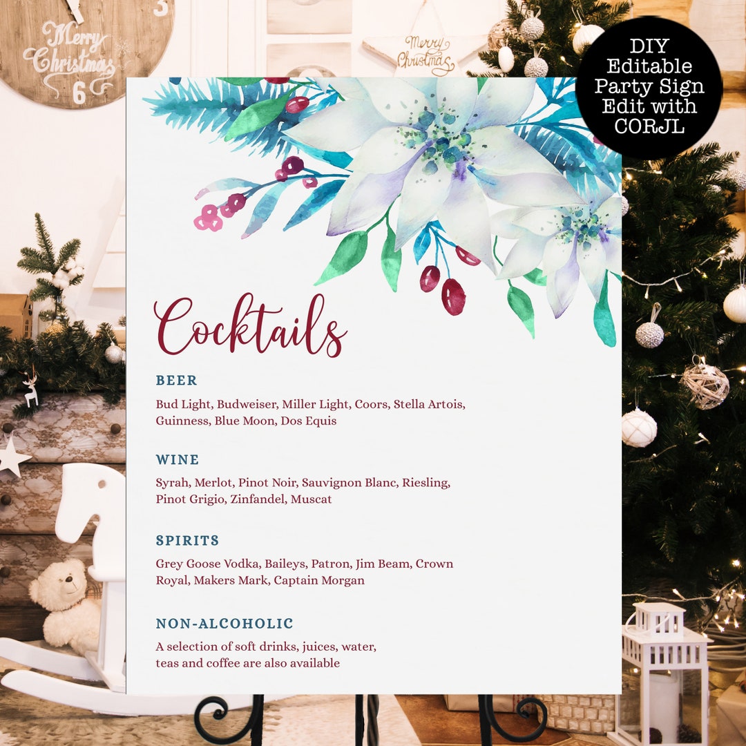 Poinsettia Drink Menu Signs Drink Menu Template Bar Menu - Etsy