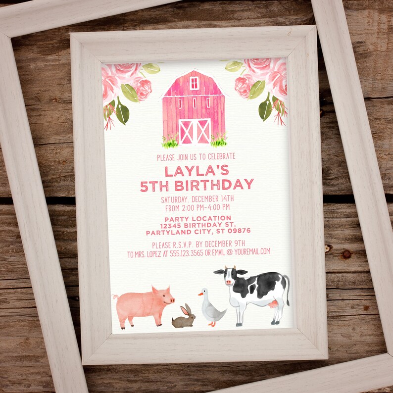 Pink Farm Invitations, Girl Farm Birthday Invitation, Barnyard ...