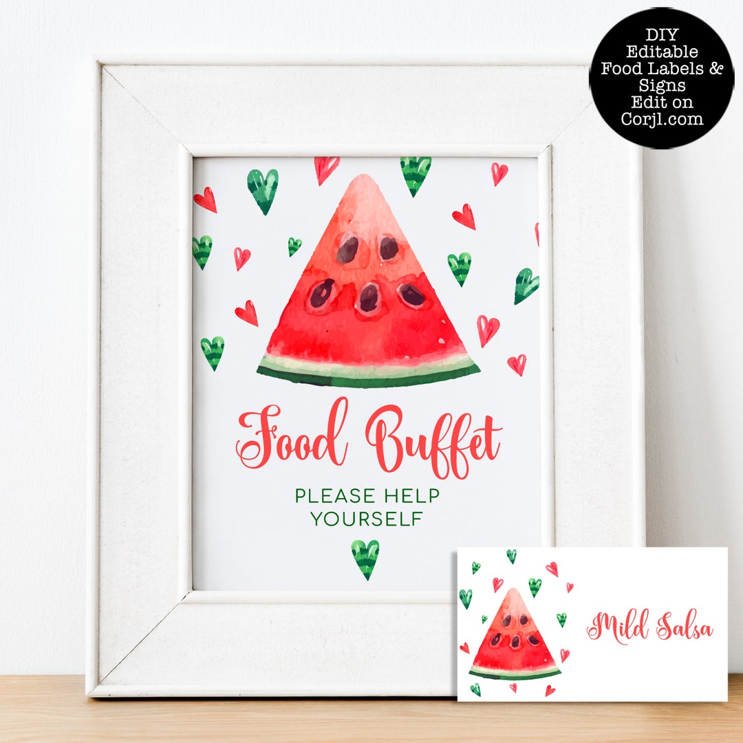 Editable Food Signs Food Labels Watermelon Heart Themed Food - Etsy