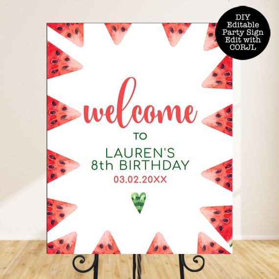 Editable Watermelon Welcome Sign, Sweet Celebration Watermelon Welcome ...