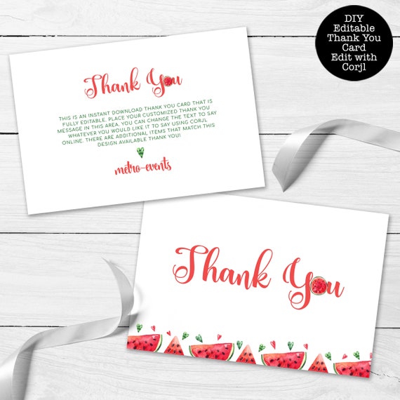 Watermelon Thank You Cards Editable Thank You Card, Custom Thank You ...