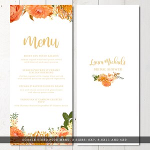 Printable Food Menu, Orange and White Floral Dinner Menu, Food Menu ...
