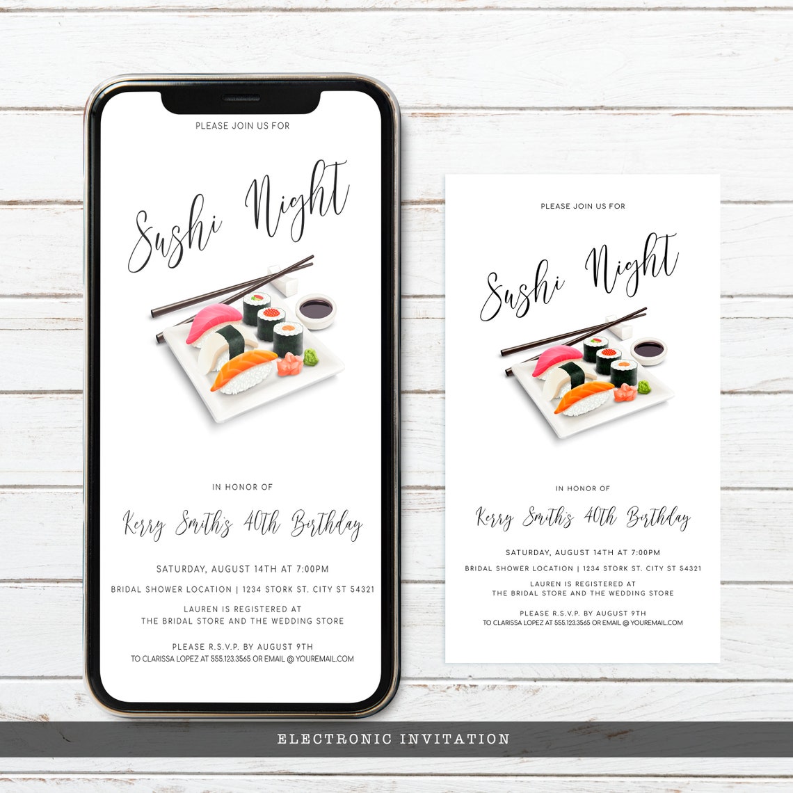 Sushi Night Evite, Sushi Party SMS Invitation, Minimalist Invitation ...