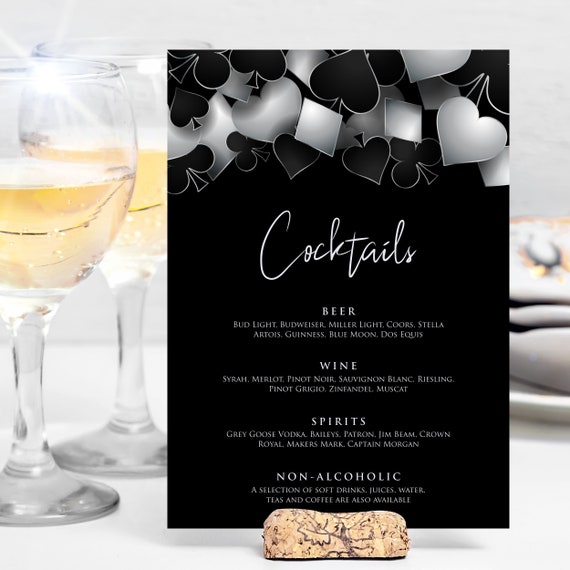 Vegas Themed Drink Menu Signs, Silver Casino Sign, Cocktail Menu, Drink ...