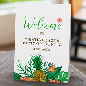 Tropical Welcome Sign, Printable Sign, Hawaiian Themed Sign, Pineapple ...