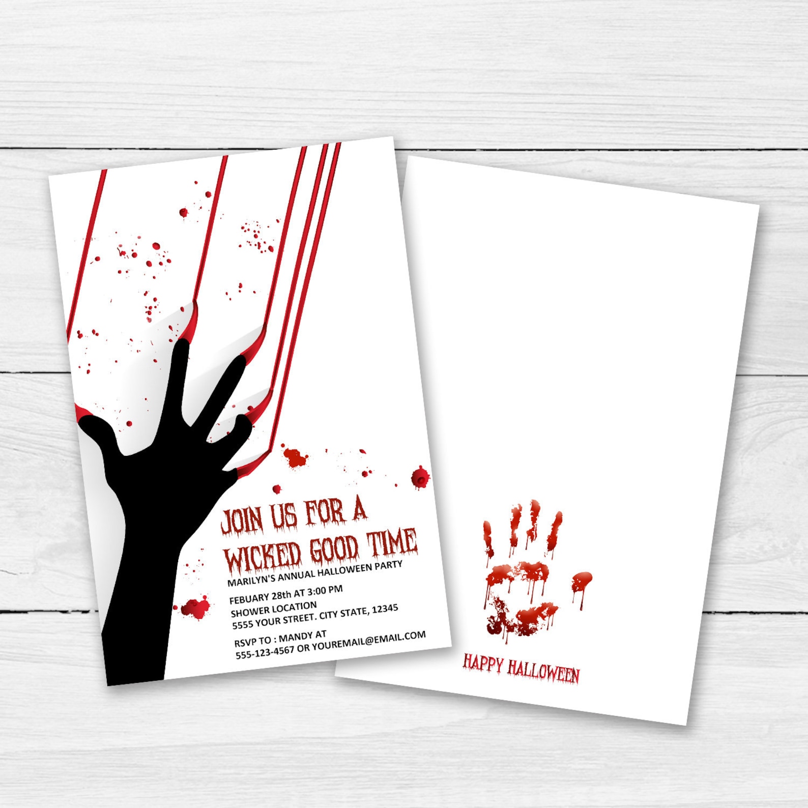 Blood Hand Halloween Invitations Blood Invitations - Etsy