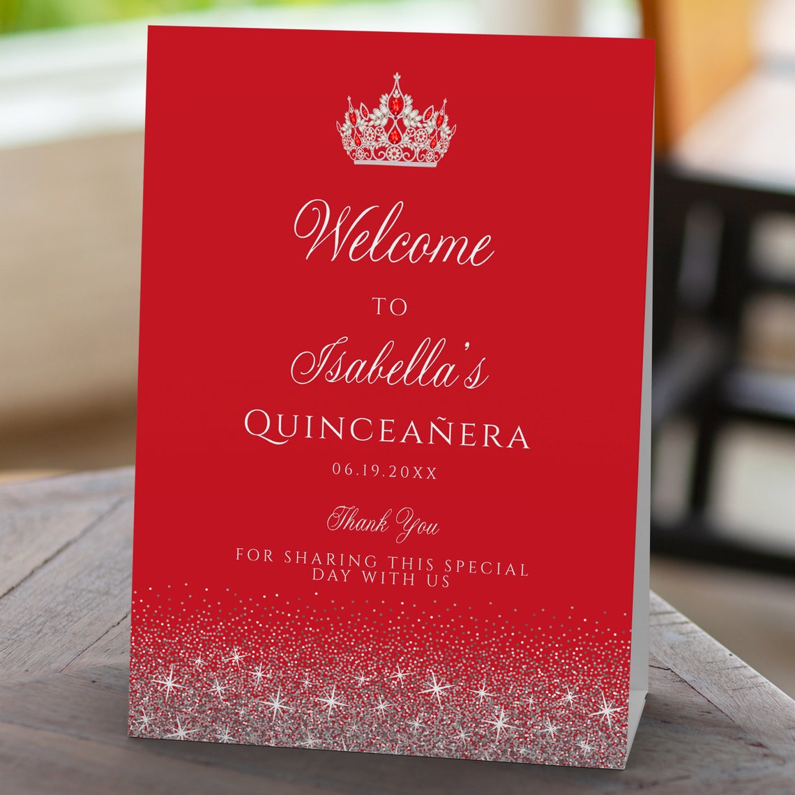 Red and Silver Welcome Sign Printable Sign Silver Glitter - Etsy