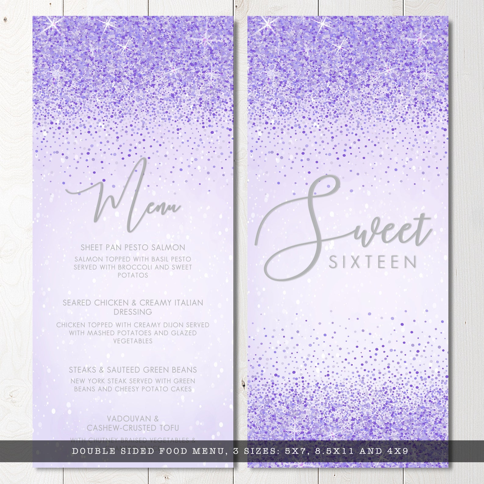 Purple Glitter Food Menu Custom Menu Purple Food Menu - Etsy