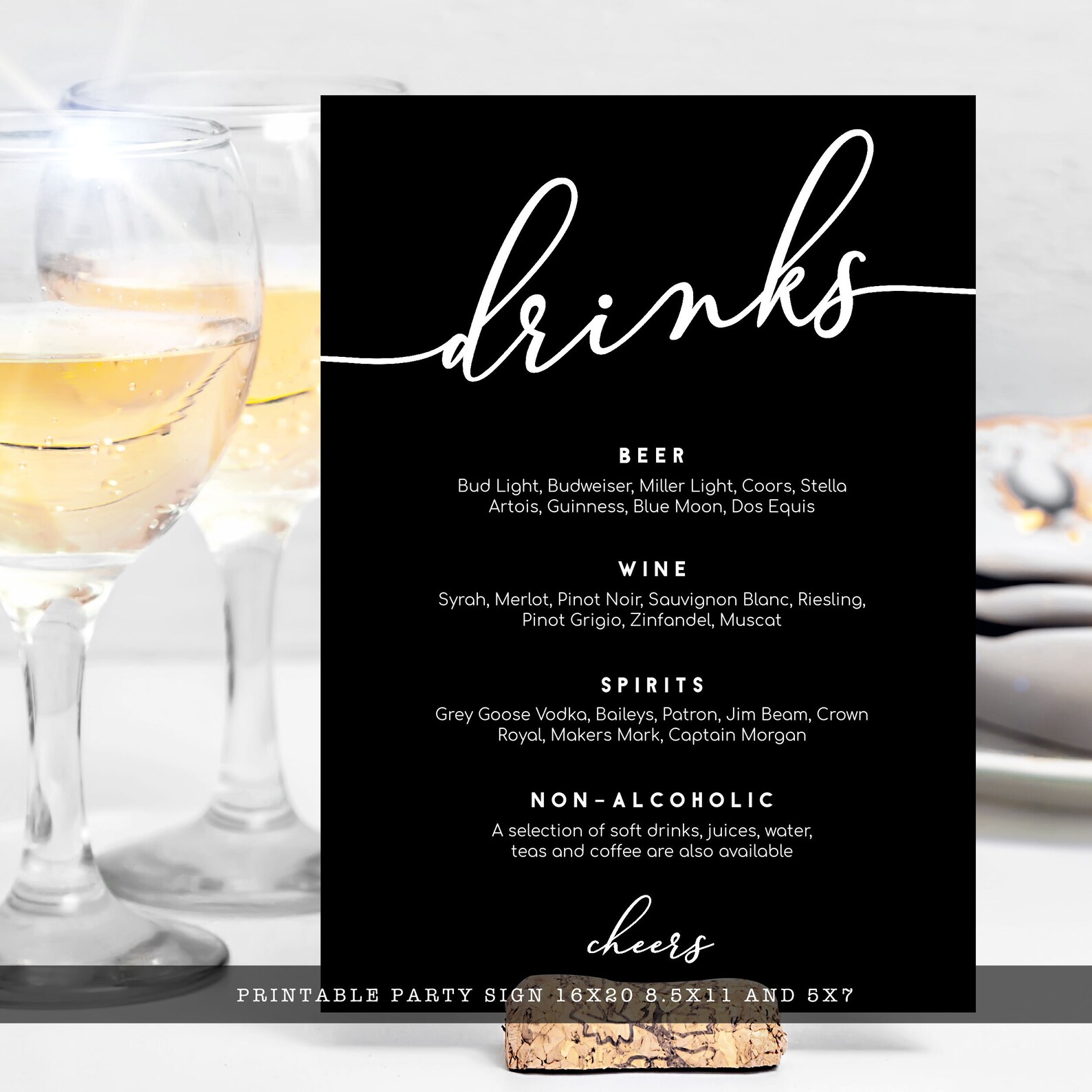 White and Black Drink Menu Signs Elegant Party Sign Cocktail - Etsy