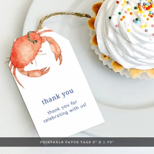 Crab Themed Favor Tags, Beach Gift Tag, Orange Crab Favor Tag ...