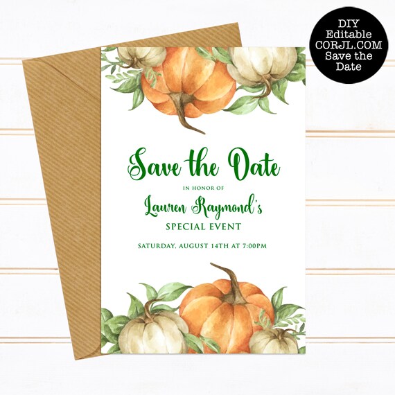 Editable Save the Date Cards, Pumpkin Patch Save the Date, Event ...