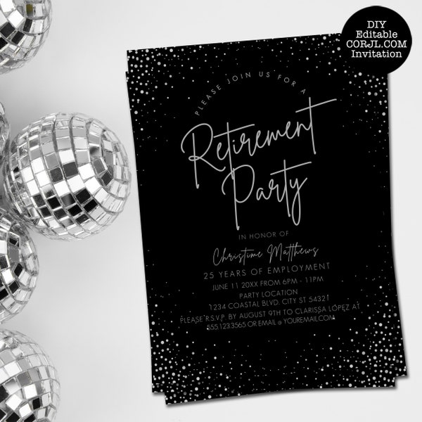 Black and Silver Retirement Invitations - Etsy