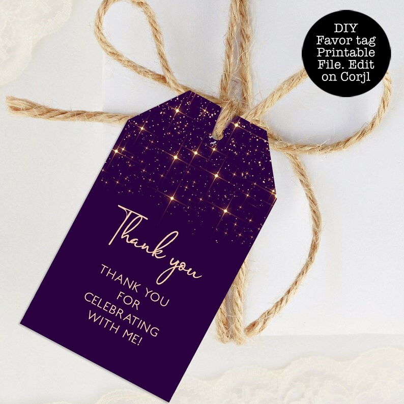 Purple and Gold Favor Tags Purple Glitter Tag Purple Glitter - Etsy