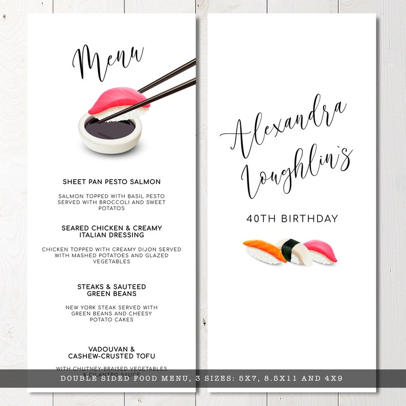 Sushi Food Menu Sushi Night Menu Sushi Themed Menu Dinner - Etsy