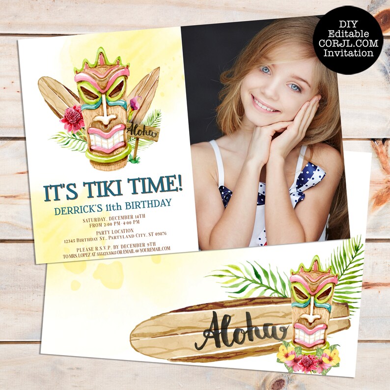 Editable Photo Birthday Invitation Tiki Photo Invite - Etsy