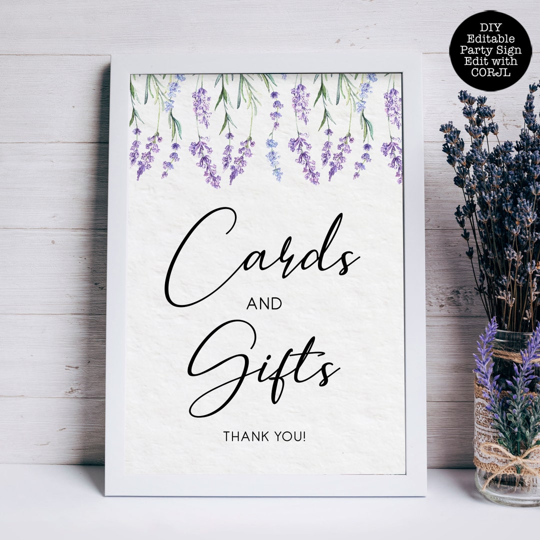 Printable Lavender Cards and Gifts Wedding Signs, Country Lavender Sign ...