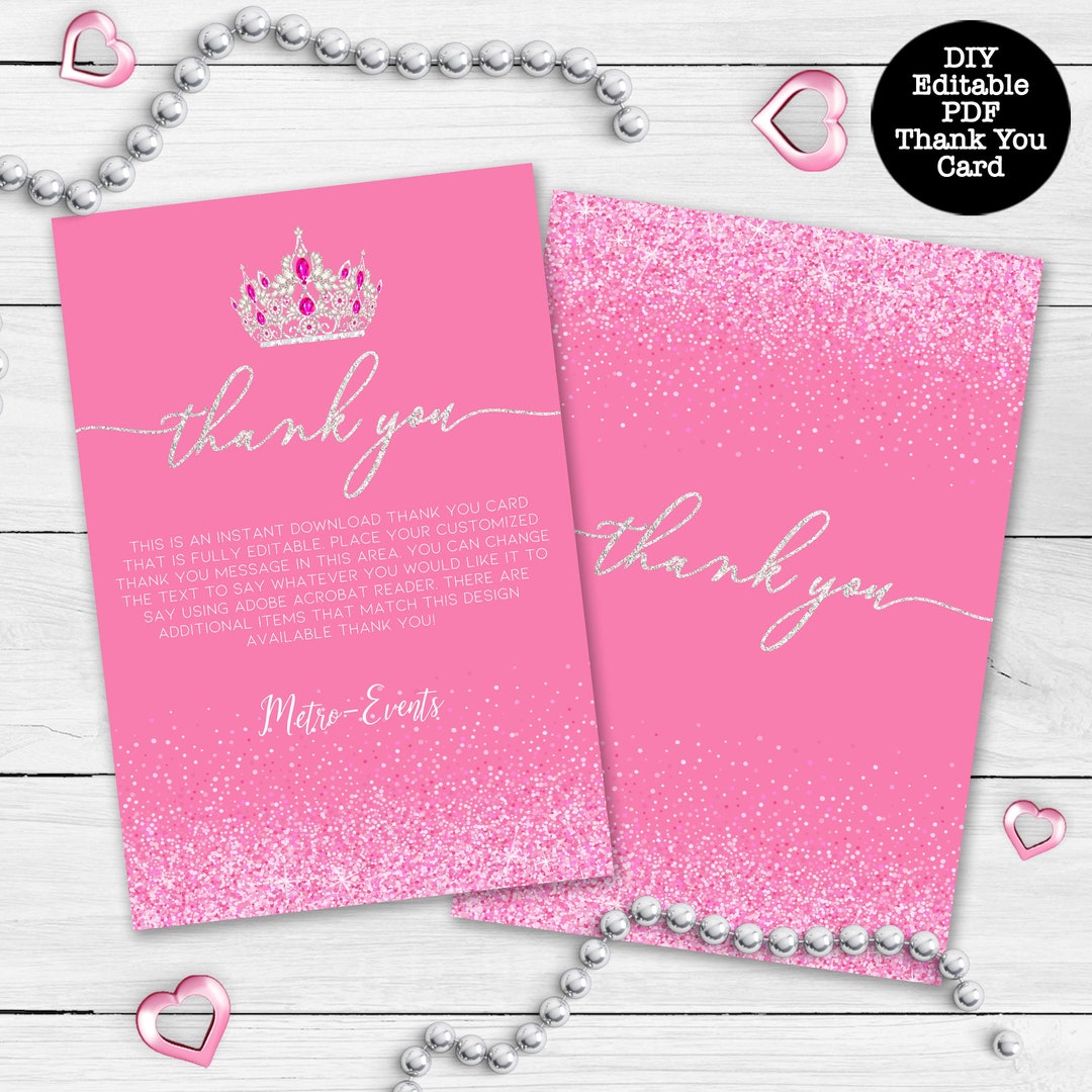 Pretty Pink Glitter Thank You Cards, Sparkle Thank You Notes - Etsy