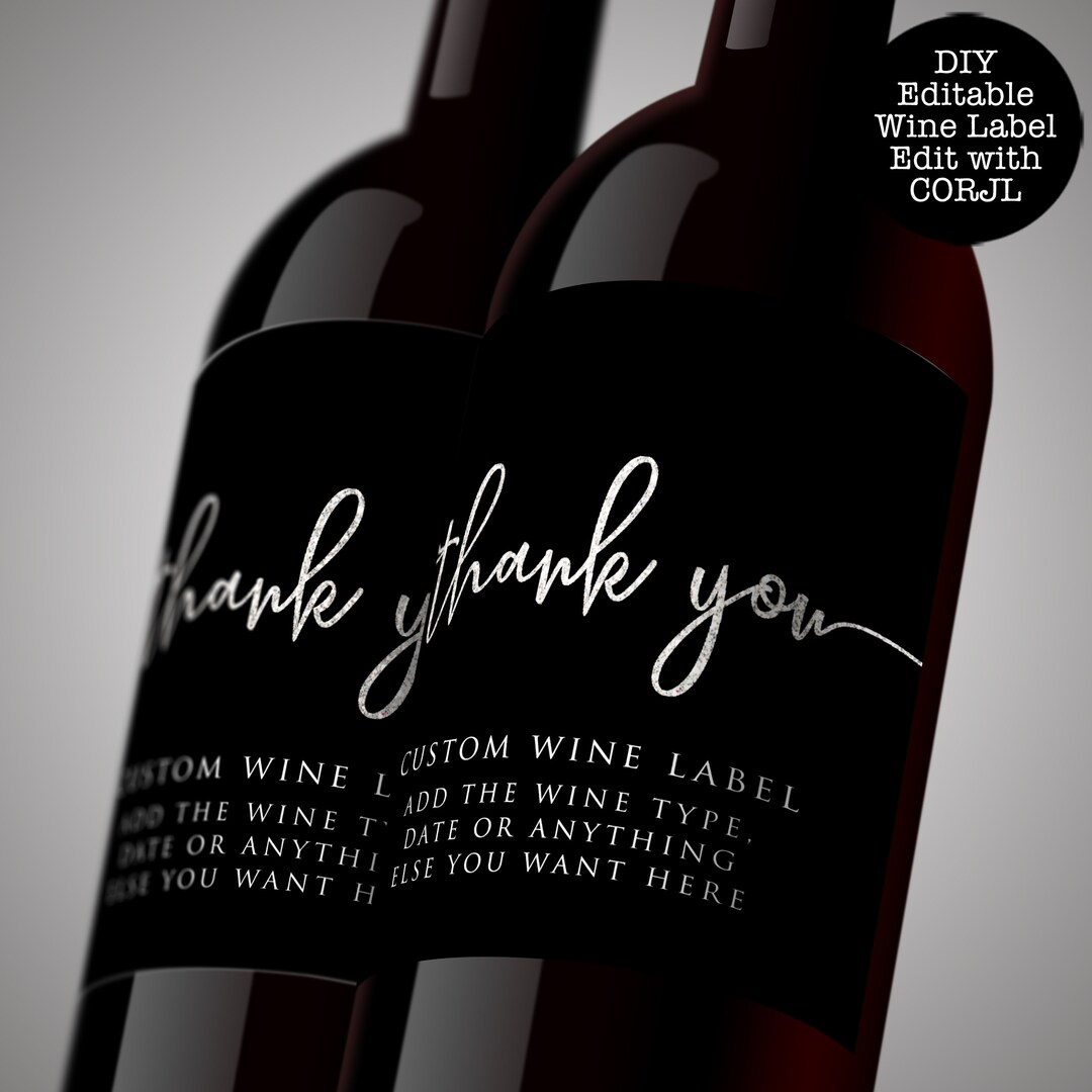Printable Black and Silver Wine Labels, Printable Wine Label, Custom ...