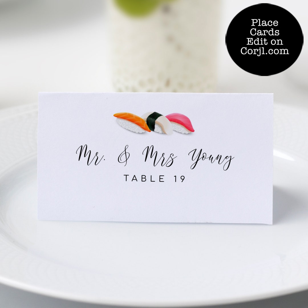 Sushi Themed Place Card, Minimalist Table Card, Seafood Escort Card ...