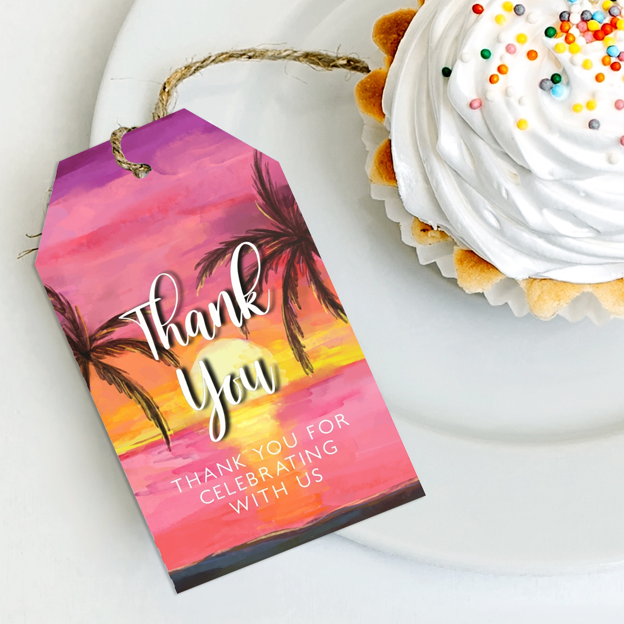 Tropical Sunset Favor Tag, Sunset Gift Tags, Editable Gift Labels ...