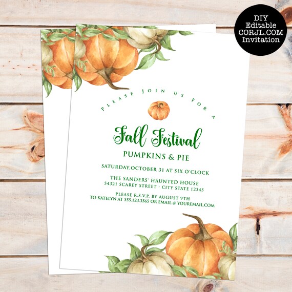 Harvest Festival Invitation, Editable Halloween Invitations, Fall ...