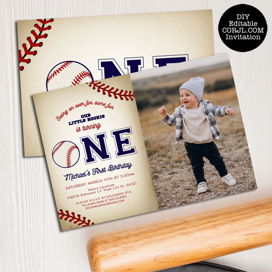 Baseball First Birthday Invitation: Editable Photo Template (digital ...