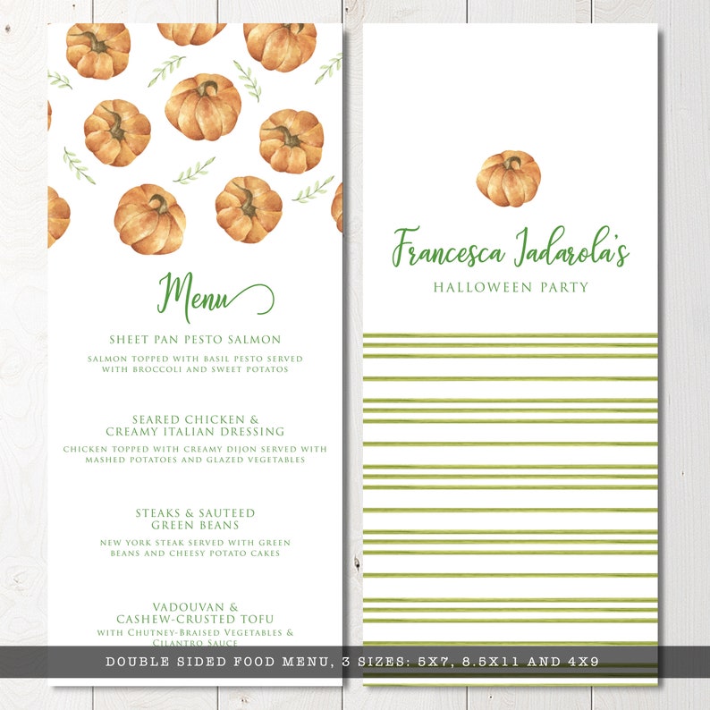Editable Dinner Menu, Pumpkin Dinner Menu, Digital Download Food Menu ...