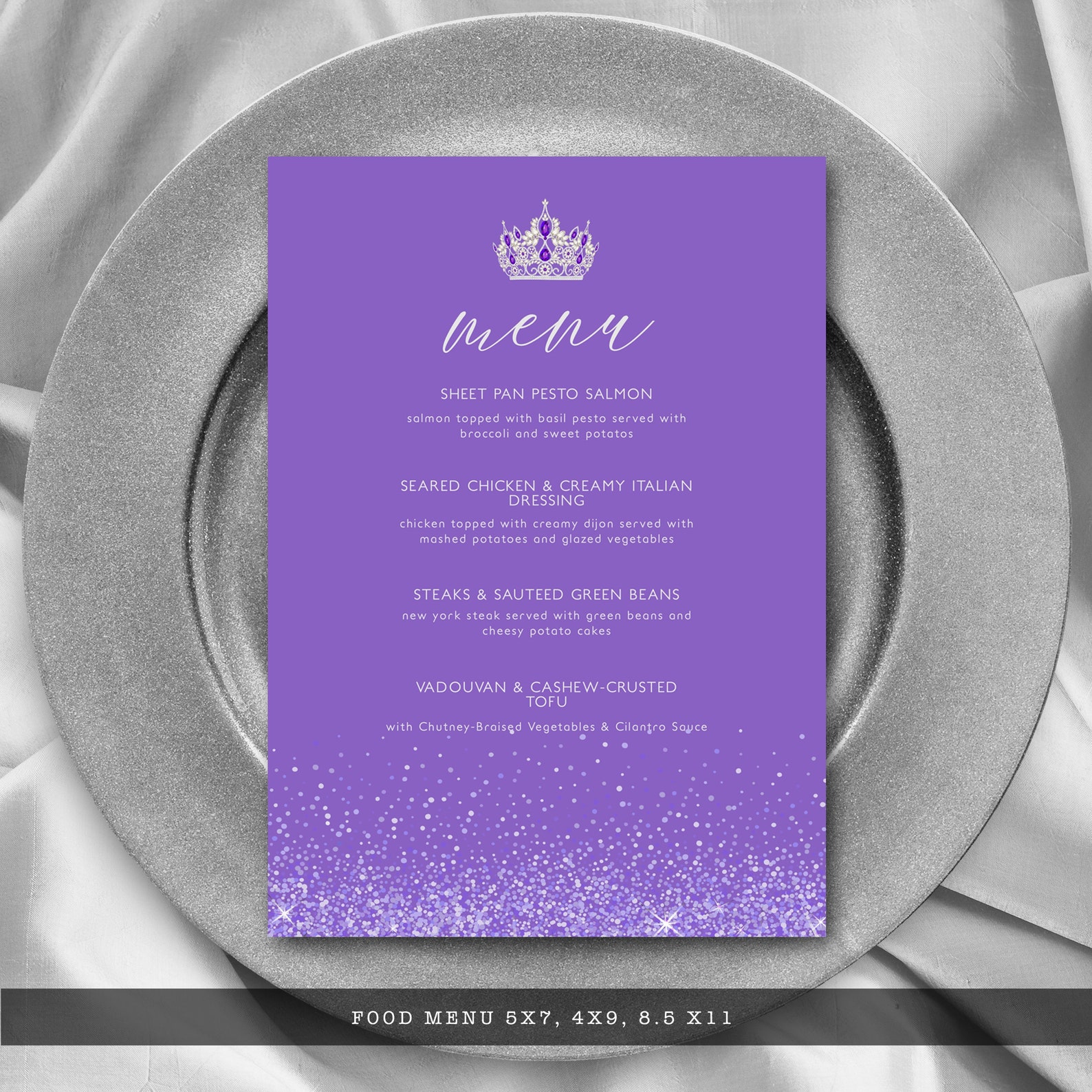 Purple Food Menu Custom Menu Purple Glitter Food Menu - Etsy