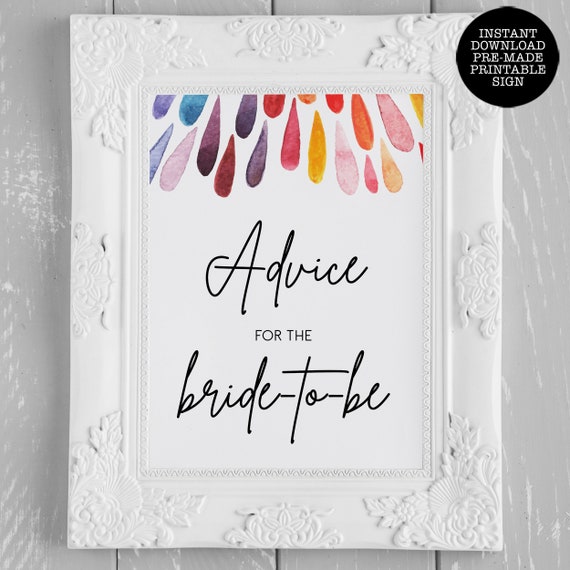 Advice for the Bride Sign, Watercolor Rainbow Bridal Shower Sign ...