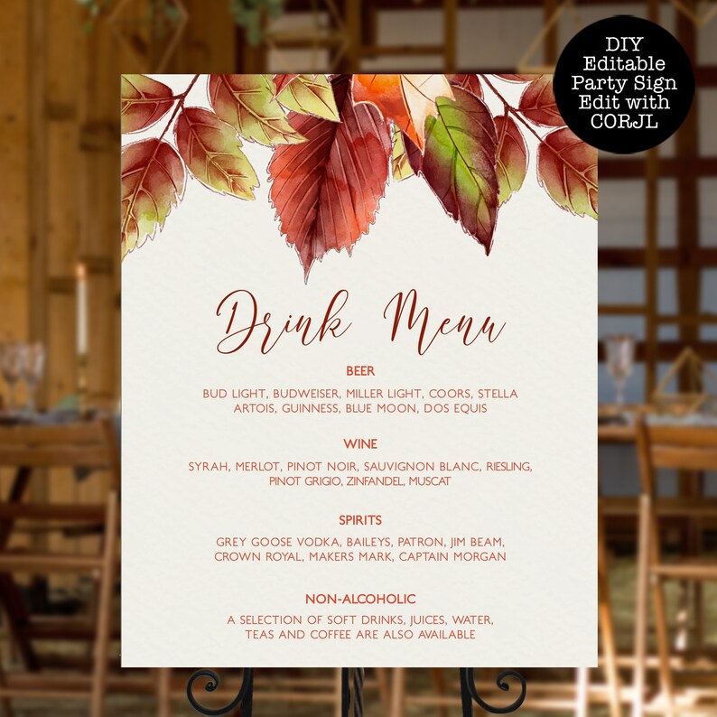 Fall Leaves Drink Menu Signs Friendsgiving Signs Drink Menu - Etsy