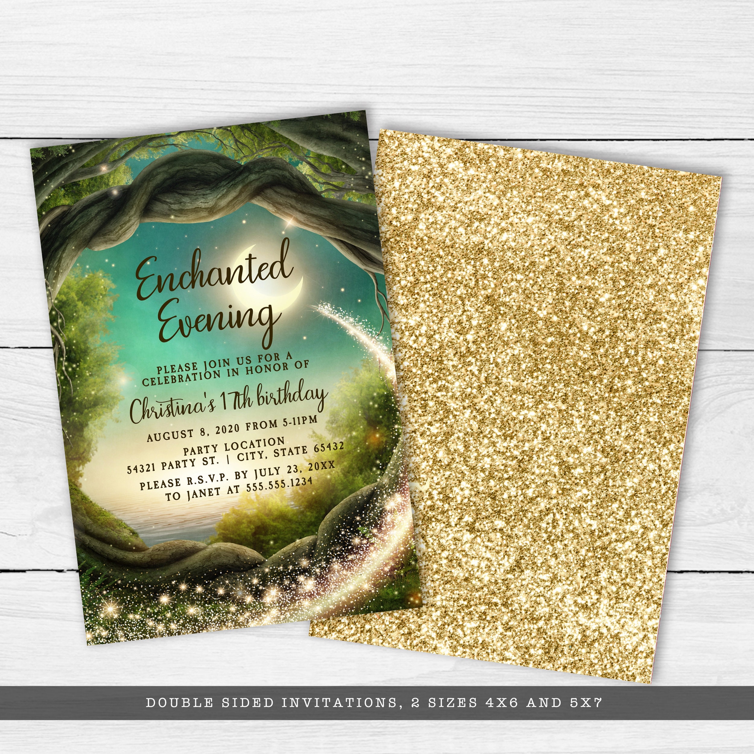 Enchanted Party Invitations Gold Glitter invitations Magical | Etsy