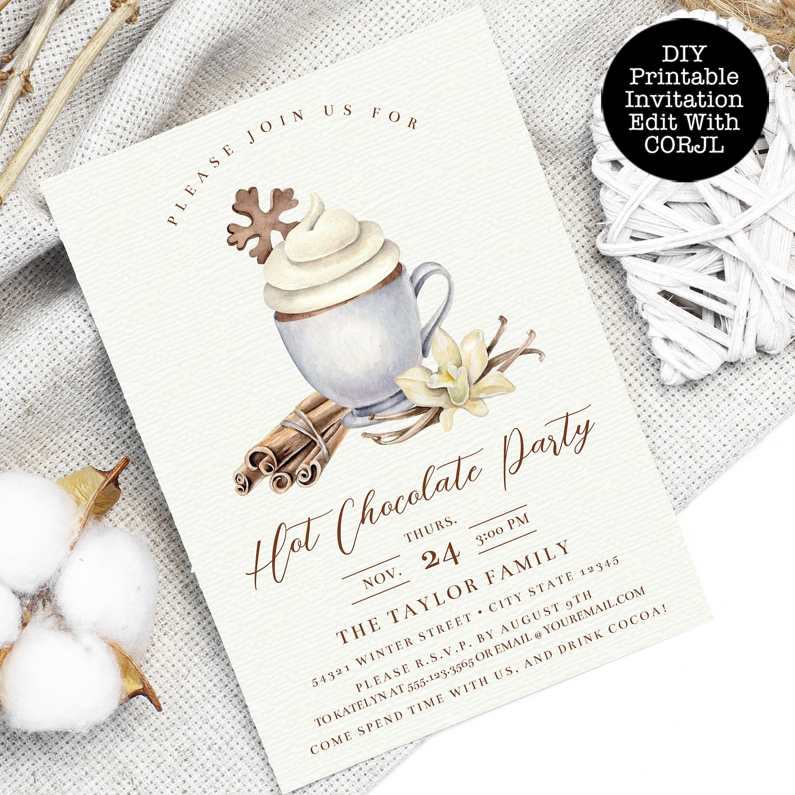 Hot Chocolate Invitations Christmas Invitations Editable - Etsy
