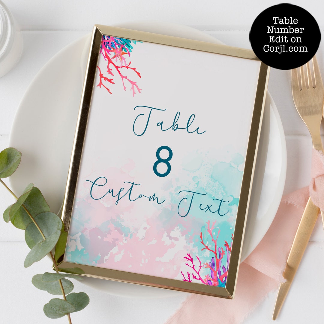 Beach Bridal Table Number, Coral Reef Table Decor, Printable Table ...