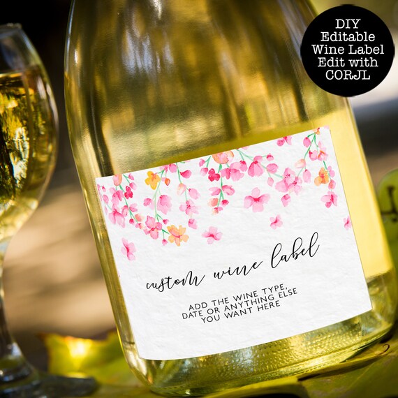 Blush Floral Wine Labels, Printable Wine Label, Custom Wine Labels ...