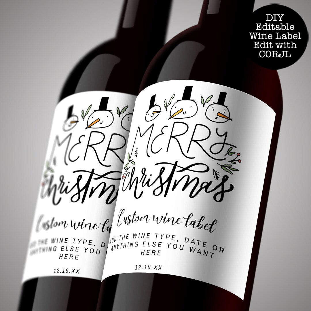 Snowman Wine Label Winter Wine Label Christmas Wine Label - Etsy