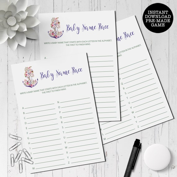 Baby Name Race, Baby Shower Game, Nautical Baby Shower, Instant ...
