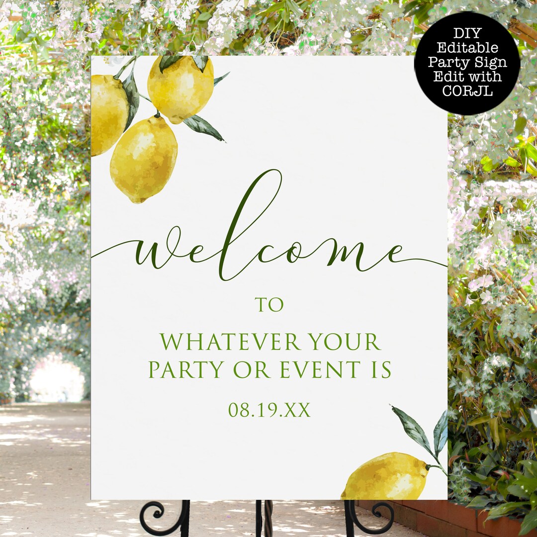 Lemon Welcome Signs, Lemon Themed Party Sign, Editable Party Sign ...